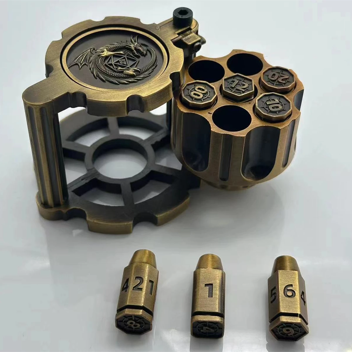 Metal-Polyhedral-Bullet-Dice-Set-with-Spinning-Wheel-Cylinder-Container ...