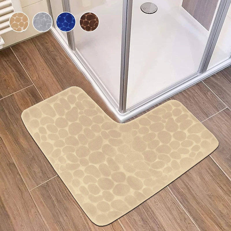 Cobblestone-L-Shaped-Bathroom-Corner-Mat-Durable-Water-Absorption-Low ...