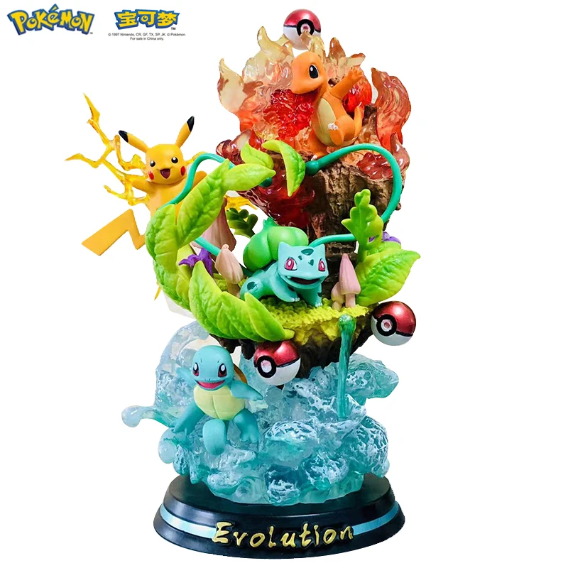 포켓몬 진화 세트 피규어 어린이용 애니메이션 액션 모델 장난감 포켓몬 팬텀 리자몽 이브이 갸라도스 비누사우르스 블라스토이즈 슬로우포크 26cm