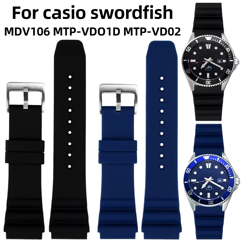 Silicone Strap 22mm For Casio Swordfish Diving Watch Mdv-106 Mdv-107 ...