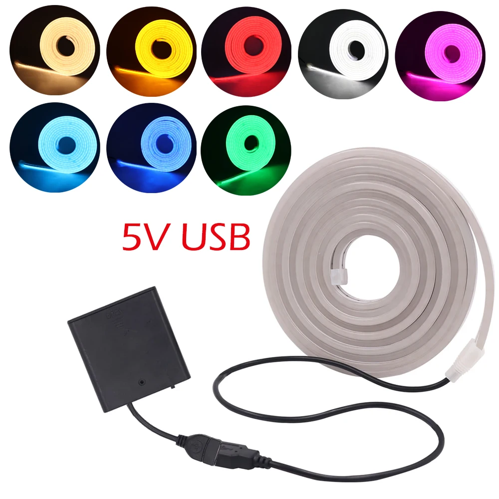 USB-Neon-LED-Strip-Light-Battery-Powered-5V-2835-120LEDs-m-Waterproof ...