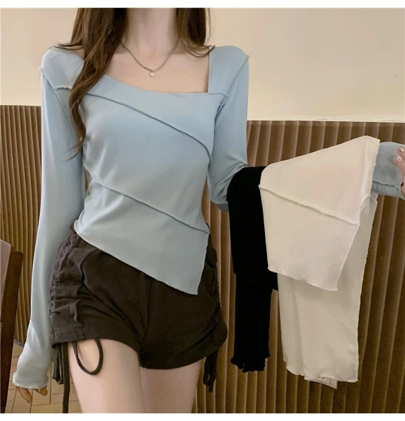 Spring Fashion Y2K T shirt Woman Low Cut V neck Sexy Crop Top Women ...