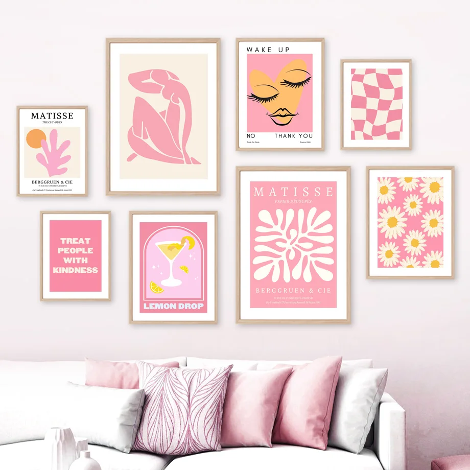 Matisse Woman Leaf Flower Drink Angel Number Pink Posters Canvas ...
