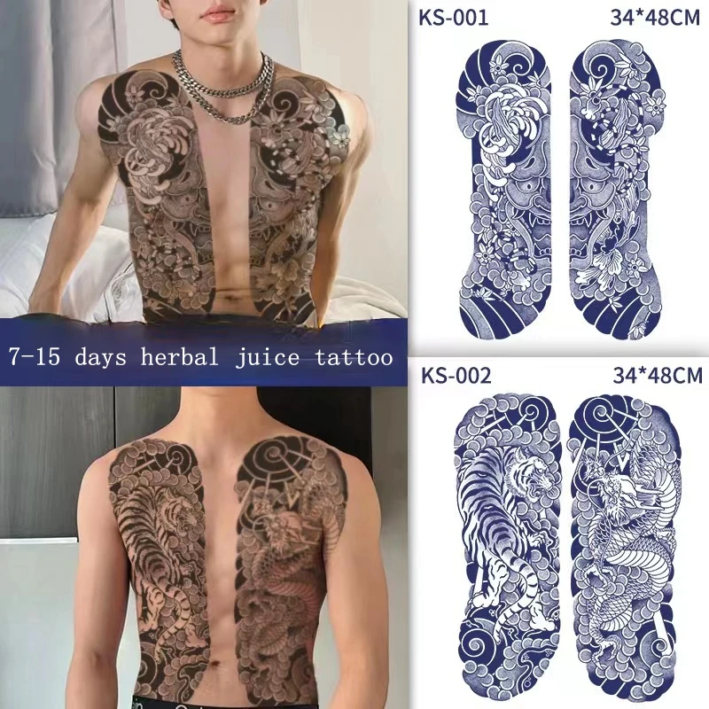 Japanese-Cardigan-Herbal-Tattoo-Stickers-Waterproof-Men-Women-Full-Back ...