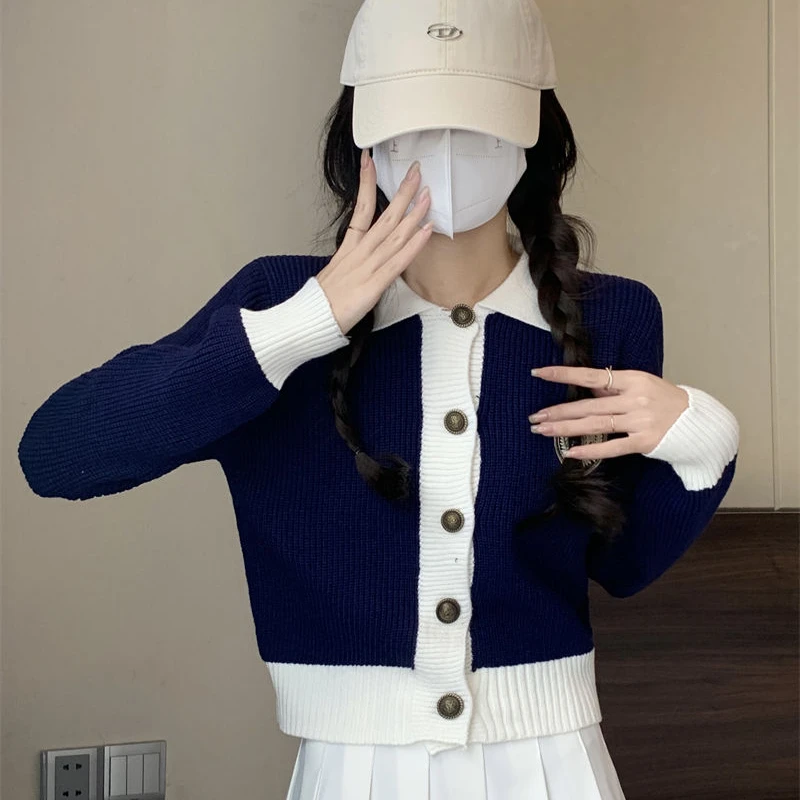 American College Style Design Contrasting Color Splicing Knitted ...