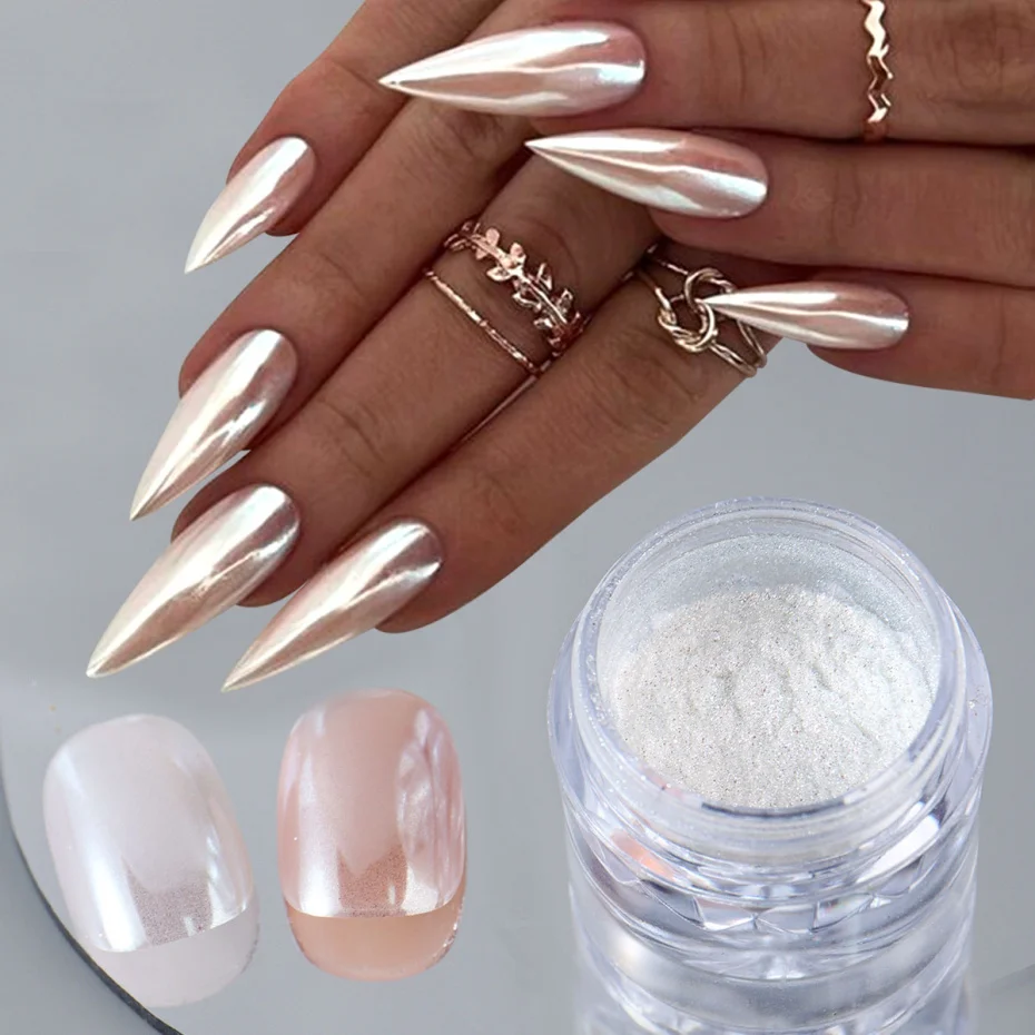 1 Box Chrome Mirror Nail Powder Pearl White Rubbing Pigment Dust ...