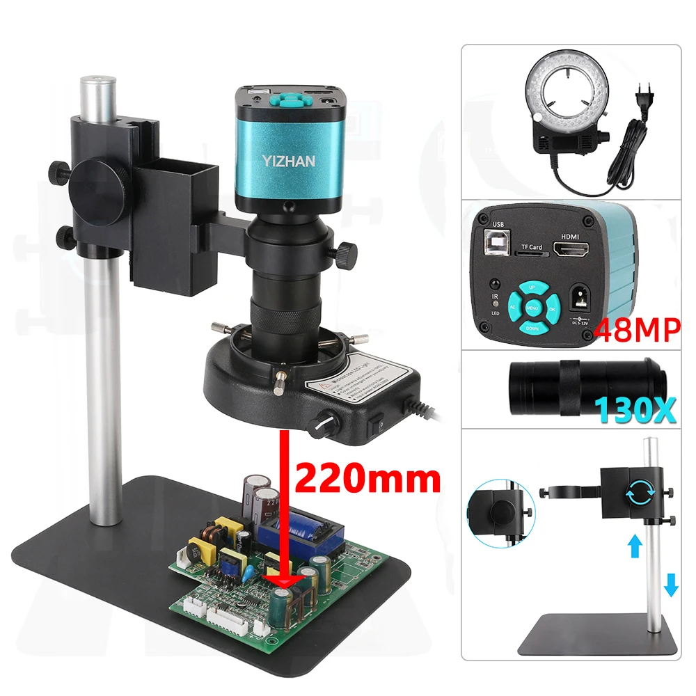 HDMI-4K-Video-Microscope-C-mera-Industrial-Monocular-Zoom-130X-Luz-de ...