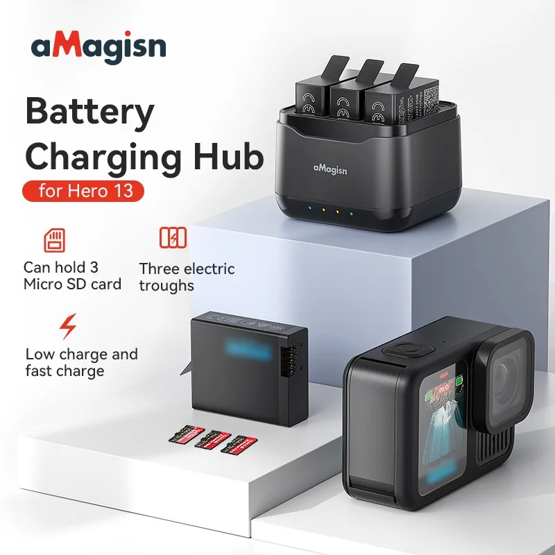 aMagisn For GoPro13 Battery Charging Dock Hero13 Battery Triple Charger ...