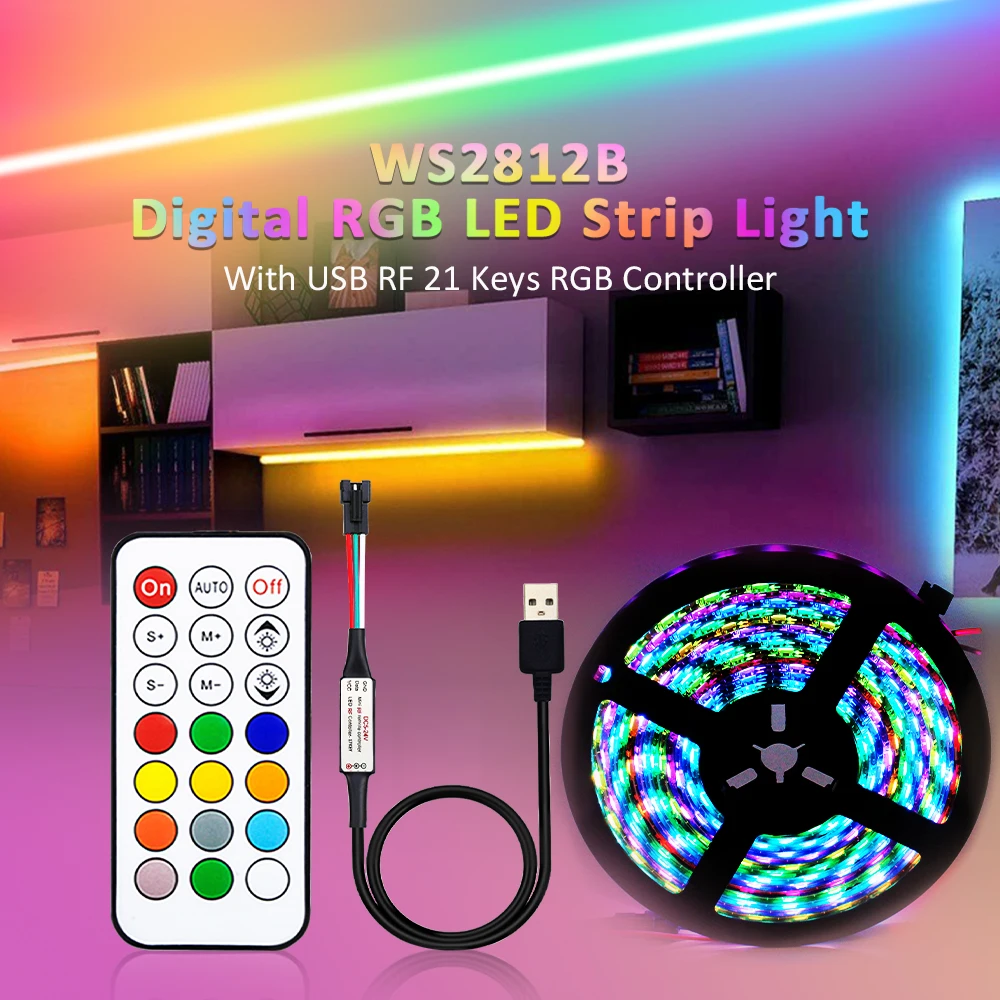 WS2812B RGB USB LED Strip 5050 DC 5V Waterproof Addressable IC Chip ...