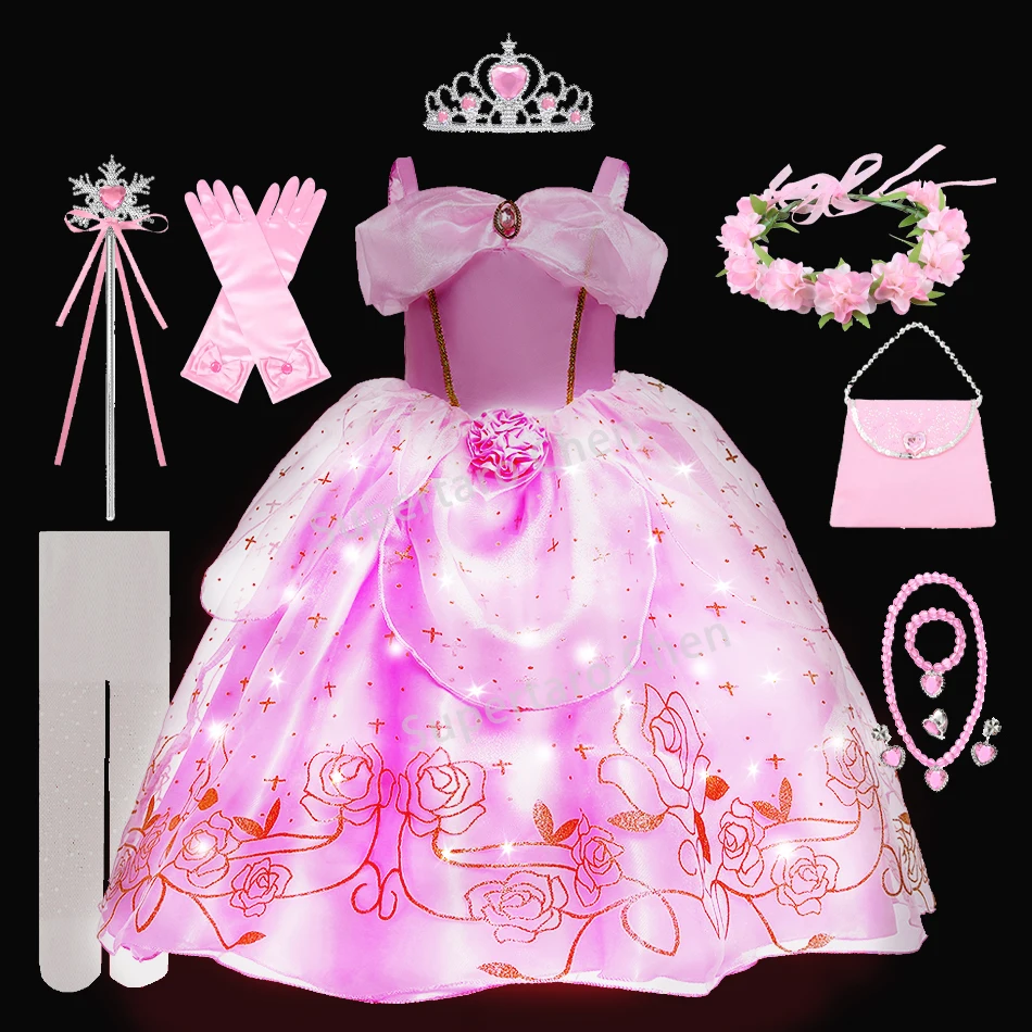 Fancy Aurora Cos Pink Dress Girl Princess Costume Sleeping Beauty ...
