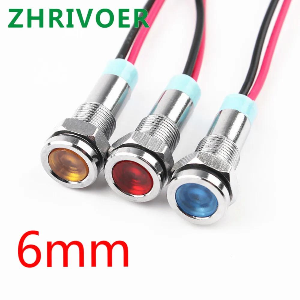 1pcs 6mm 6V 12V 24V 220v Flat head LED Metal Indicator light 6mm ...