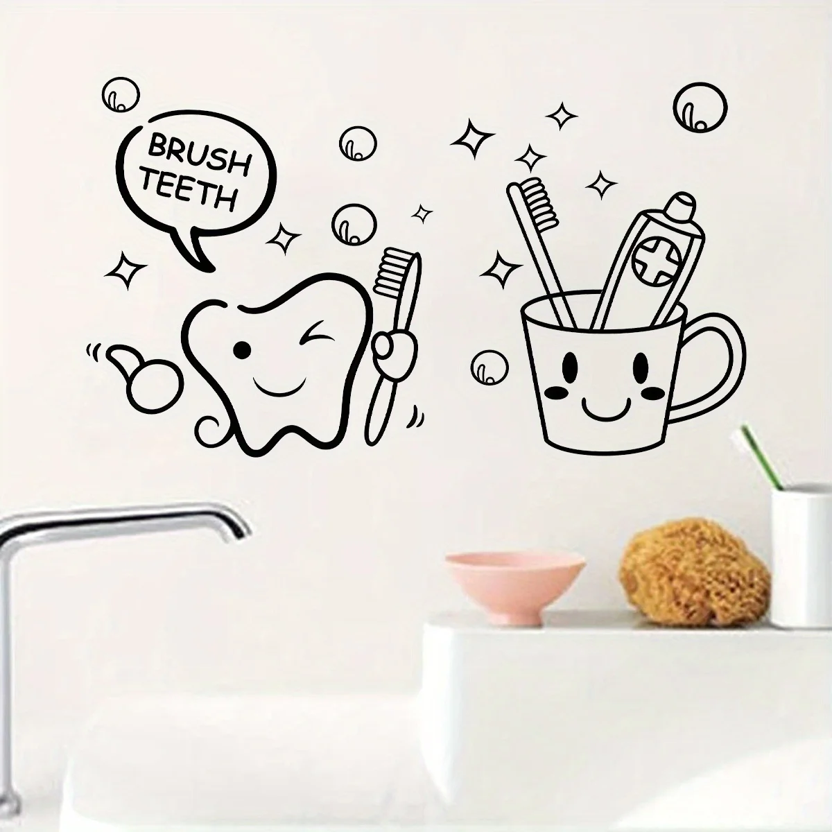 Cartoon-Cute-Teeth-Toothbrush-Remember-To-Brush-Teeth-Wall-Stickers-for ...
