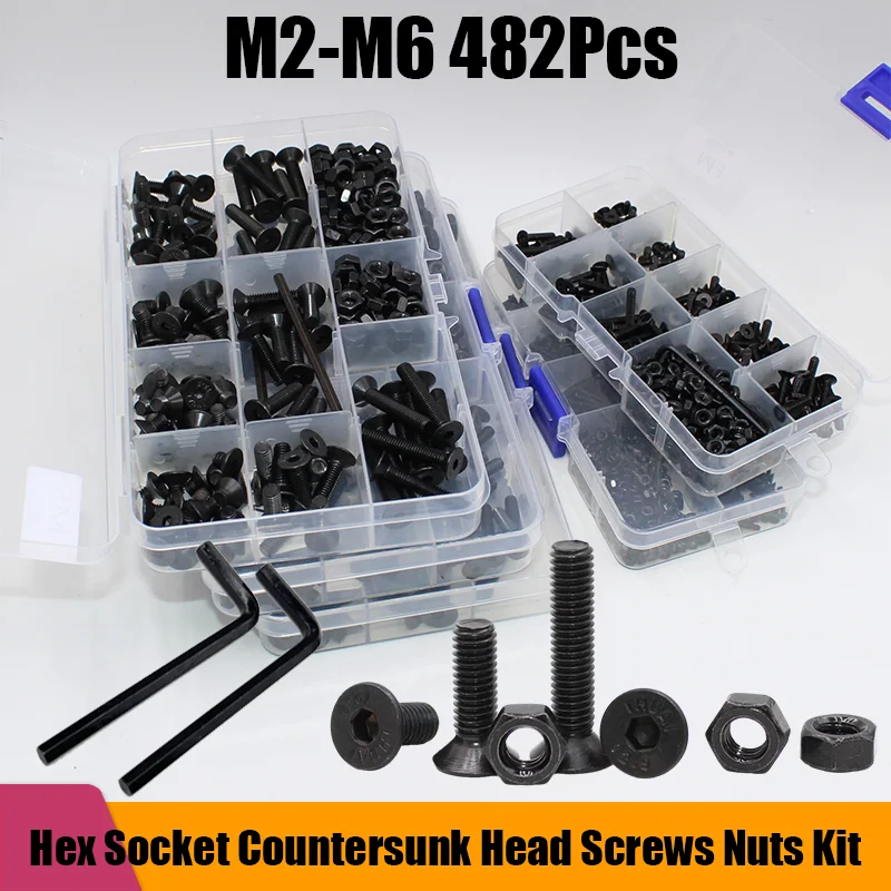 Countersunk Flat Head Hex Socket Cap Screws Nut Kit Grade 10.9 Carbon ...