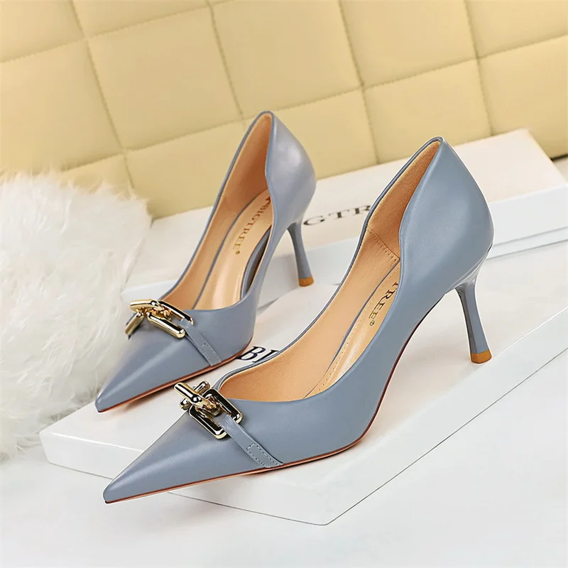 Elegant-Women-Pumps-Metal-Button-Kitten-Heels-Shoes-Stiletto-Banquet ...
