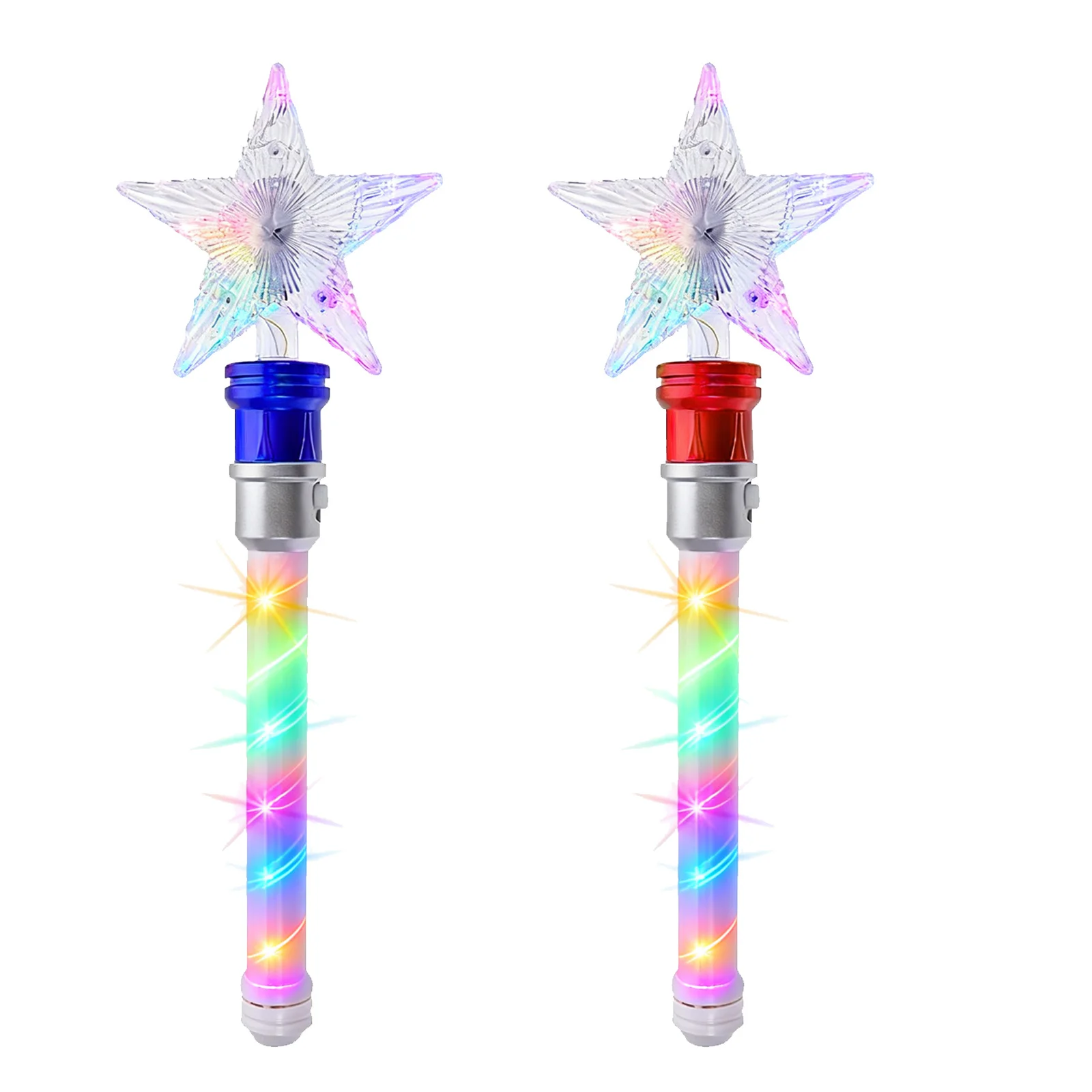 2Pcs Star Rotating LED Glitter Wand Bright Light Up Flashing Glow Stick ...