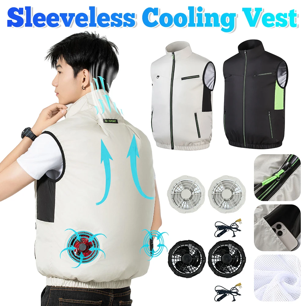 Summer Cooling Vest With Ice Fan Sleeveless Breathable Cool Jacket ...
