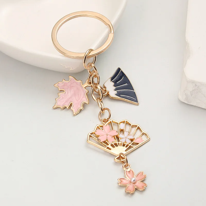 Cute-Enamel-Keychains-Pretty-Cherry-Blossom-Maple-Leaf-Fan-Key-Rings ...