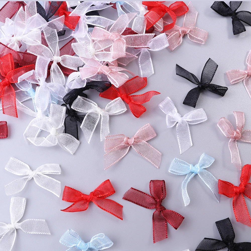 20Pcs 38*38mm Mini Lace Ribbon Bows Small Gauze Ribbon Bow Flower Craft ...