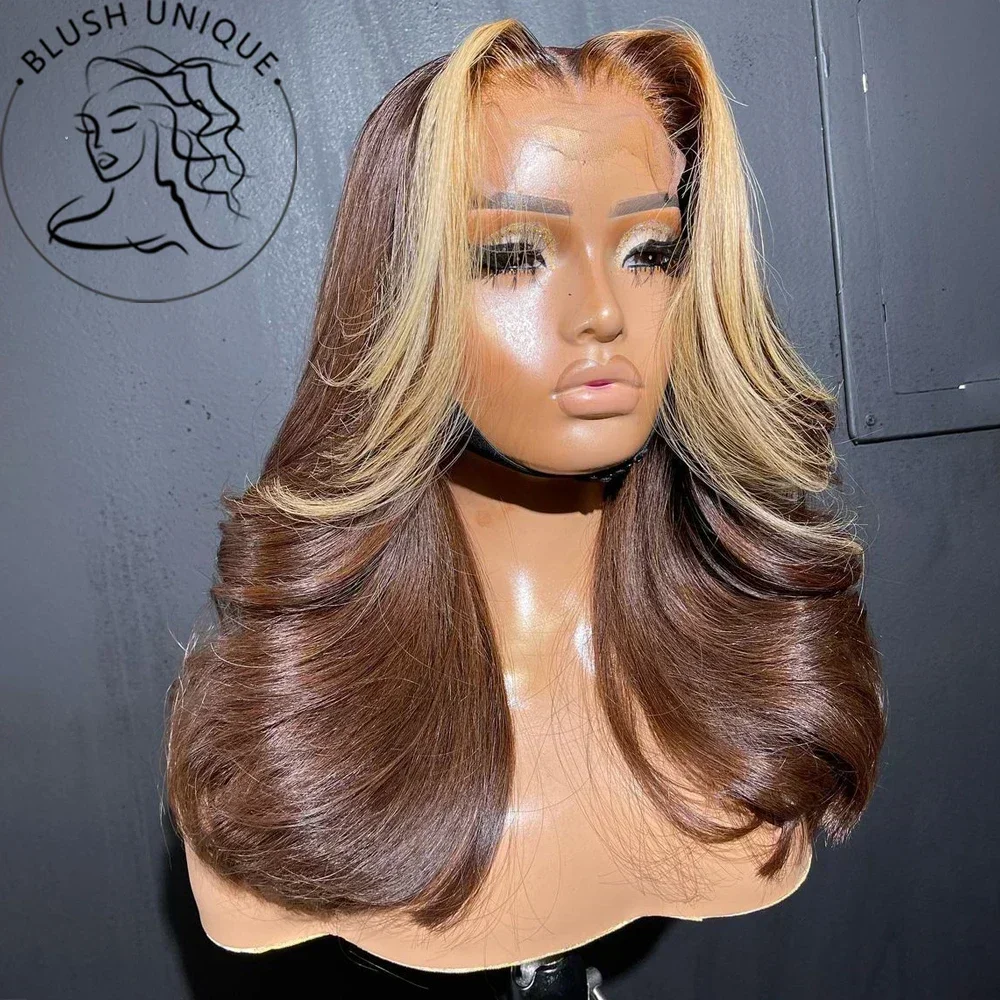 Chocolate-Brown-Skunk-Stripe-Lace-Front-Wig-Honey-Blonde-Body-Wave-Lace ...