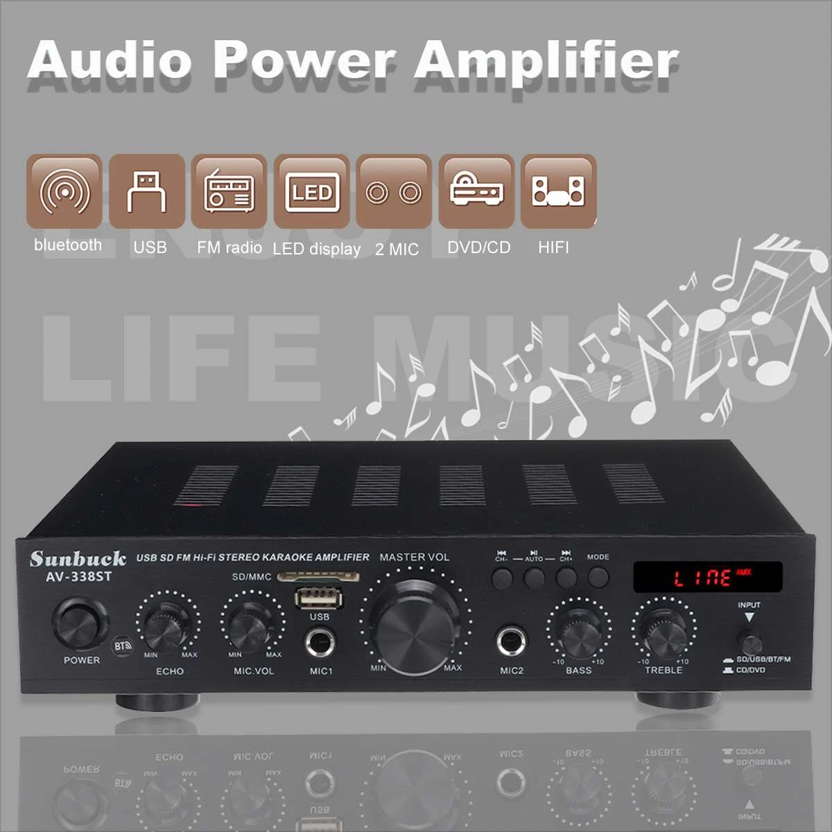 Sunbuck Bluetooth Amplifiers 5 Channel 2000W Home Theater Amplifier FM ...