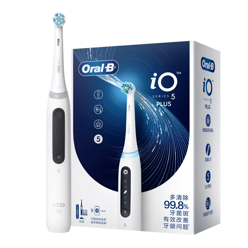 Oral-B iO5 Plus Smart Electric Toothbrush with Travel Case, Deep Cleaning 2-Minute Timing ...