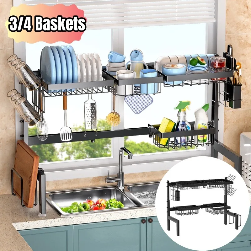 Kitchen-Household-Sink-Rack-Can-Drain-and-Retractable-Dish-Storage ...