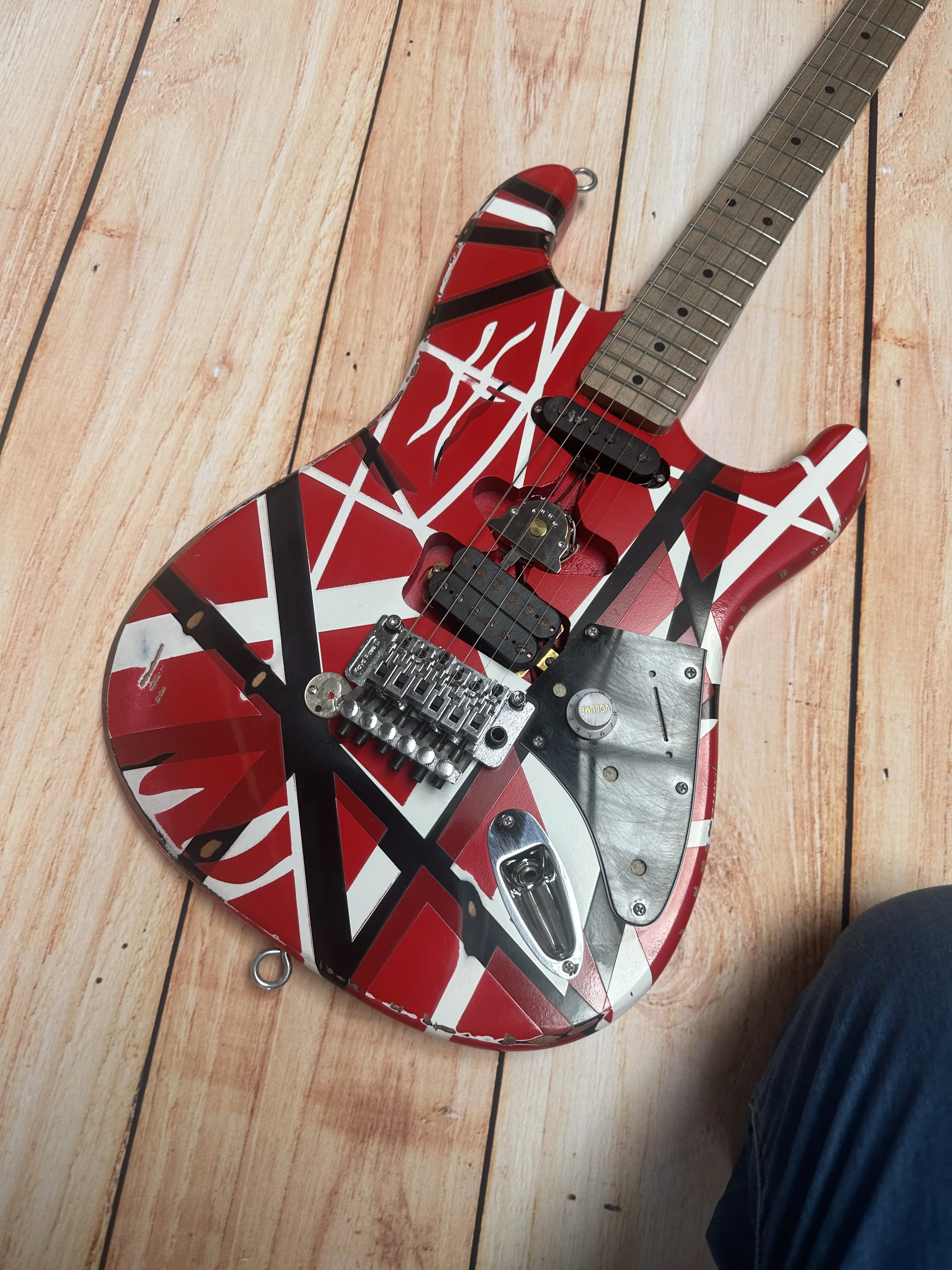 5150 striped electric guitar, classic red and white, alder body, worn ...