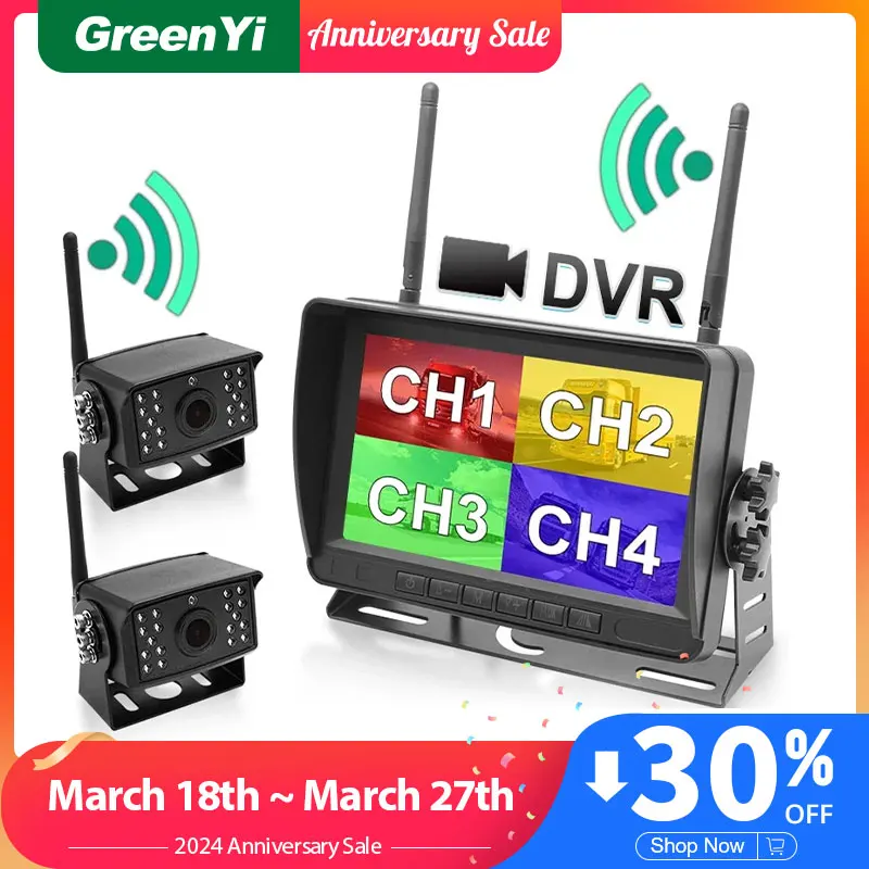 GreenYi Wireless AHD 7 inch DVR Monitor 720P High Definition Night ...