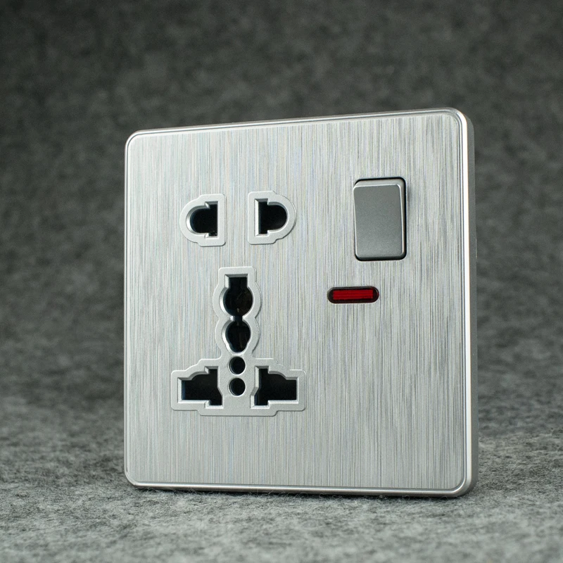 Avoir-Push-Button-Switch-Wall-Electrical-Socket-Aluminum-Brushed-Panel ...