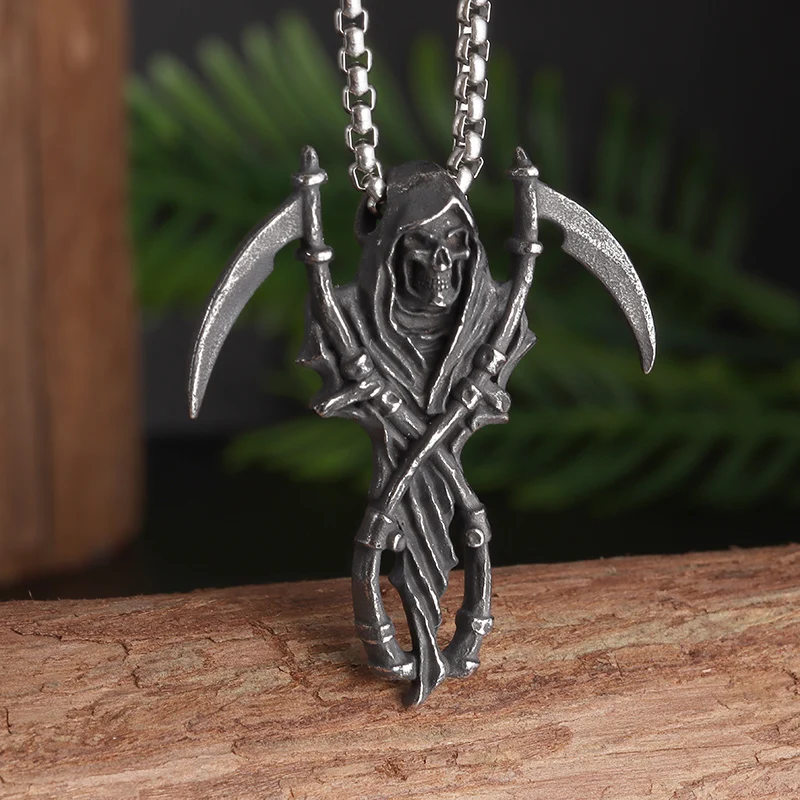 Gothic-Grim-Reaper-Scythe-Pendant-Hell-Demon-Necklace-Men-s-Biker-Biker ...