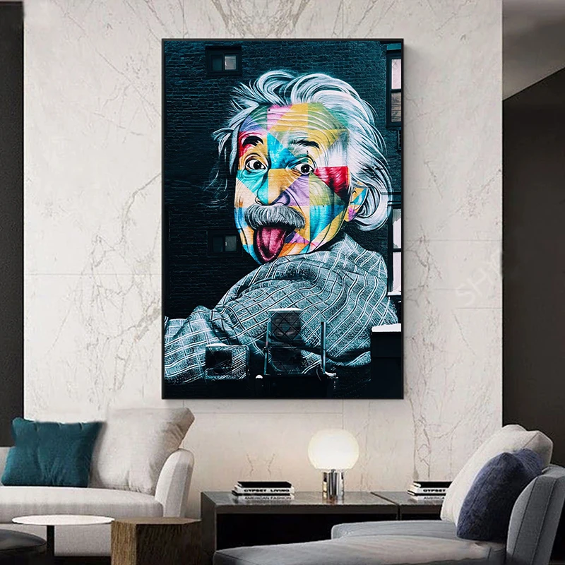 Retro vibes albert einstein mural cartaz da lona pintura a arte do ...