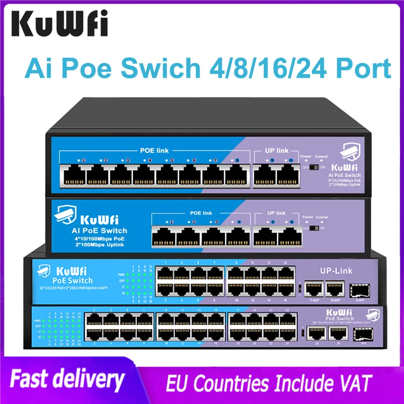 KuWFi-interruptor-Ethernet-r-pido-AI-4-8-16-24-puertos-48V-PoE-10 ...