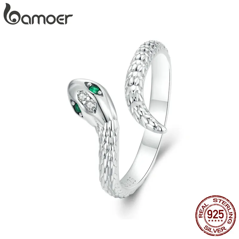 BAMOER-Anel-de-Cobra-Ajust-vel-925-Sterling-Silver-Zirc-o-Verde ...