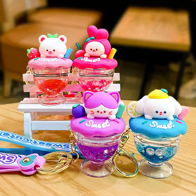 Creative Simulation Smoothie Cup Liquid Keychains Sweet Cute Kitty ...