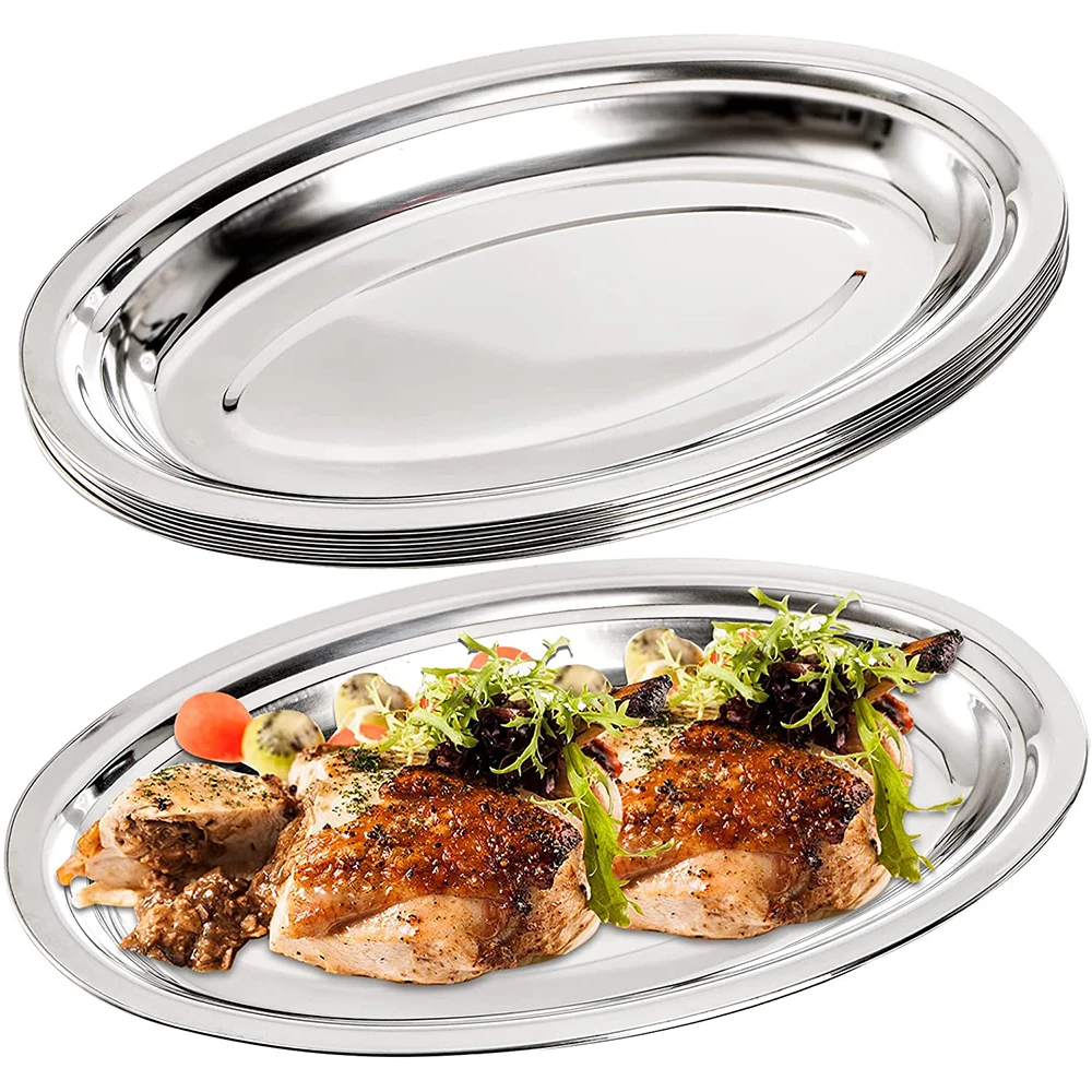 Stainless Steel Plate, Oval Steaming Fish Dishes, Metal Serving Platter ...