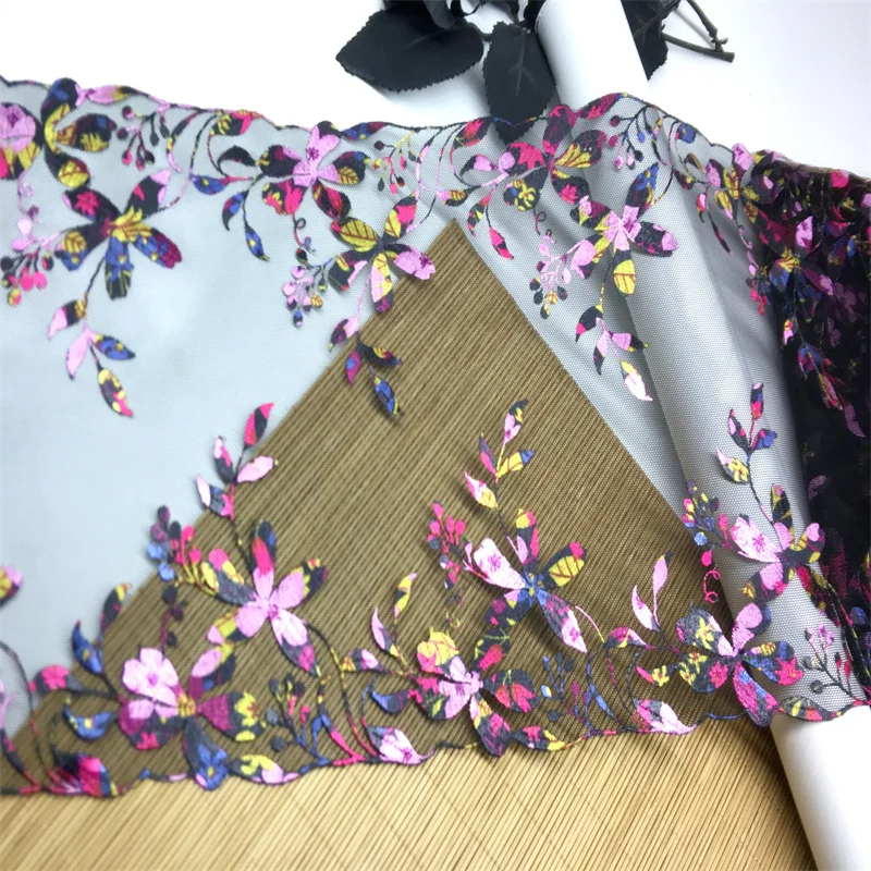 Tela-de-encaje-bordado-Multicolor-adorno-de-encaje-de-flores-impresas ...