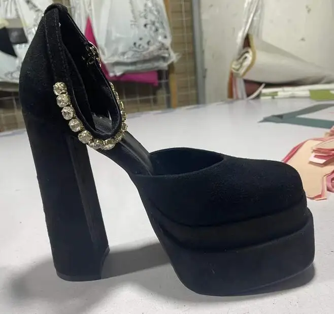 Femmes Pompes En Cuir Véritable Soie Épaisse À Talons Hauts Plate-Forme ...