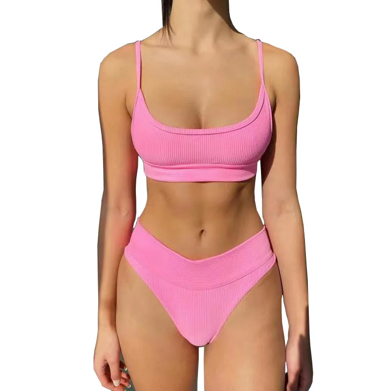 Conjunto de Bikini de dos piezas para Mujer, traje de baño de cintura baja con Push Up dividido ...