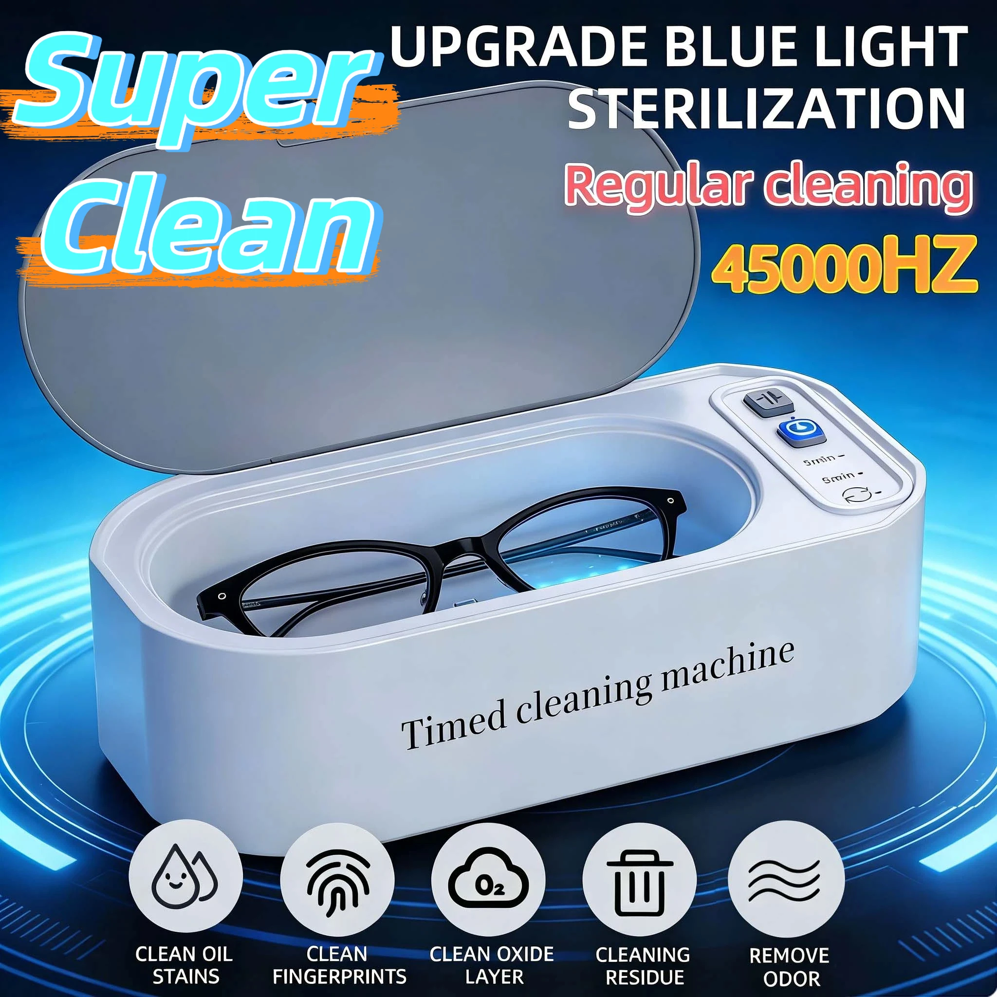 Super Clean 250mAh Ultrasonic Glasses Cleaning Machine Ultrasound Timed ...