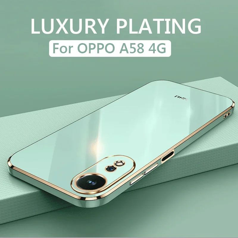 Luxury-Square-Plating-Phone-Case-On-For-OPPO-A58-OPPOA58-4G-ShockProof ...
