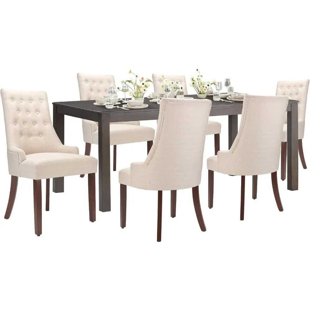 7-Piece-Dining-Table-Set-for-6-60-Kitchen-Wood-Table-with-6-Wingback ...