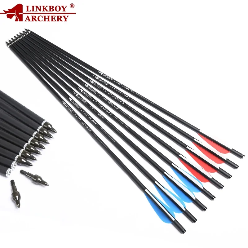 6/12/24Pcs Crossbow Carbon Arrow 17/20/22 Inches Length ID7.6mm OD 8.8 ...