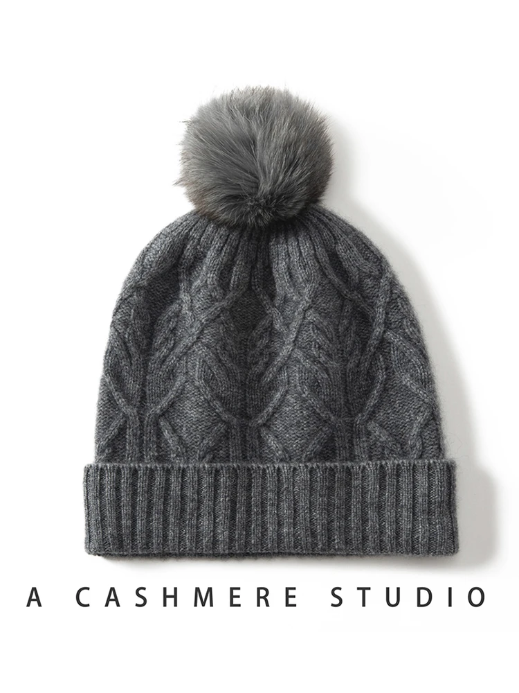Autumn Winter Women Cashmere Hat 100% Cashmere Cable Knitting Hats Warm ...