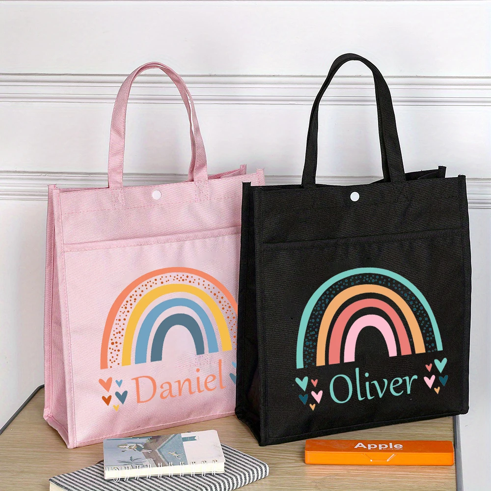 Personalized Kids Library Tote Bag Rainbow with NameHomeschool Reading ...