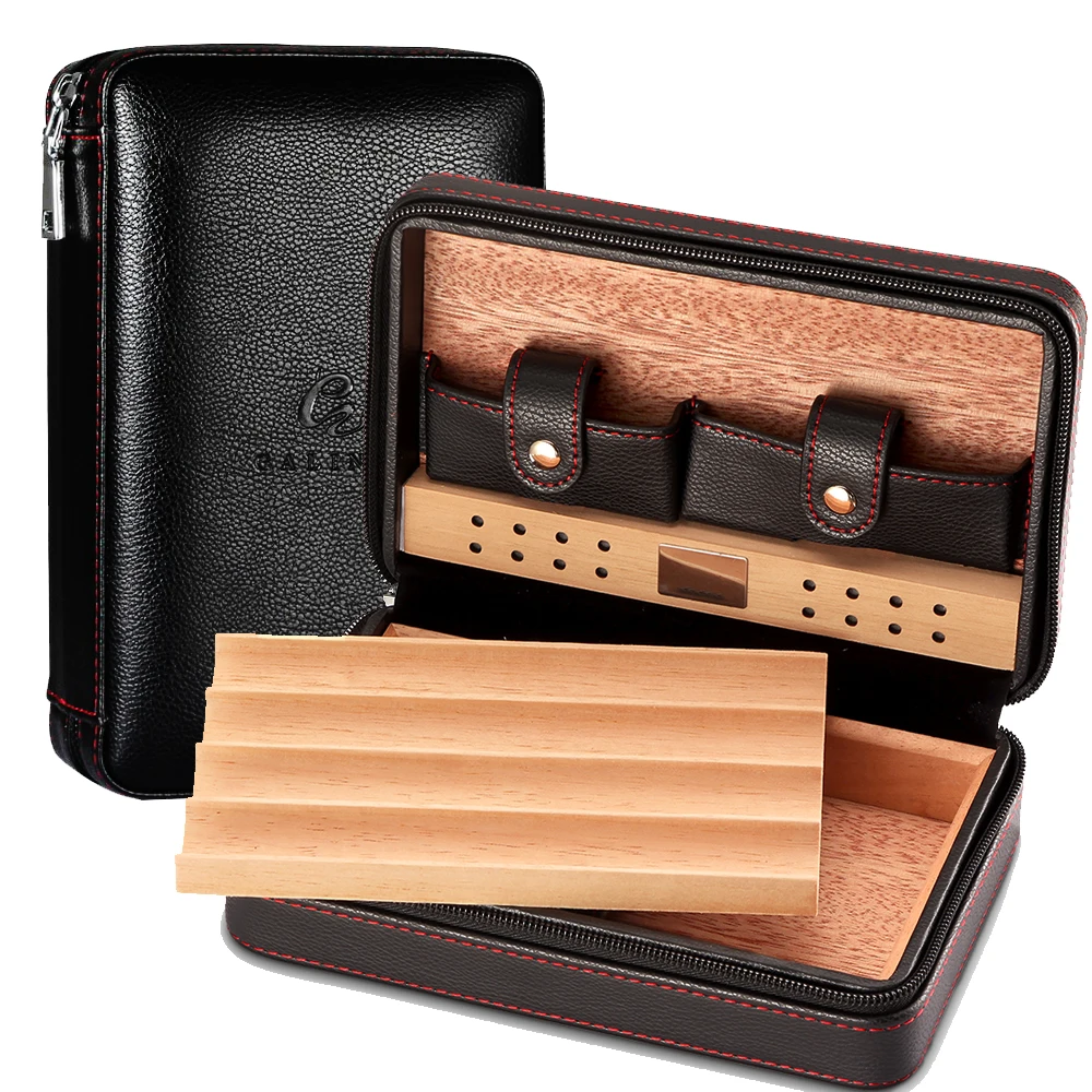 Galiner Travel Leather Cigar Box With HumidifierPortable Cedar Wood ...