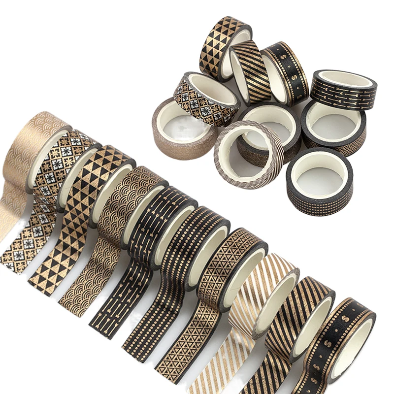5/10roll Washi Tape Bronzing Geometric Patterns Paper Tape DIY Self ...