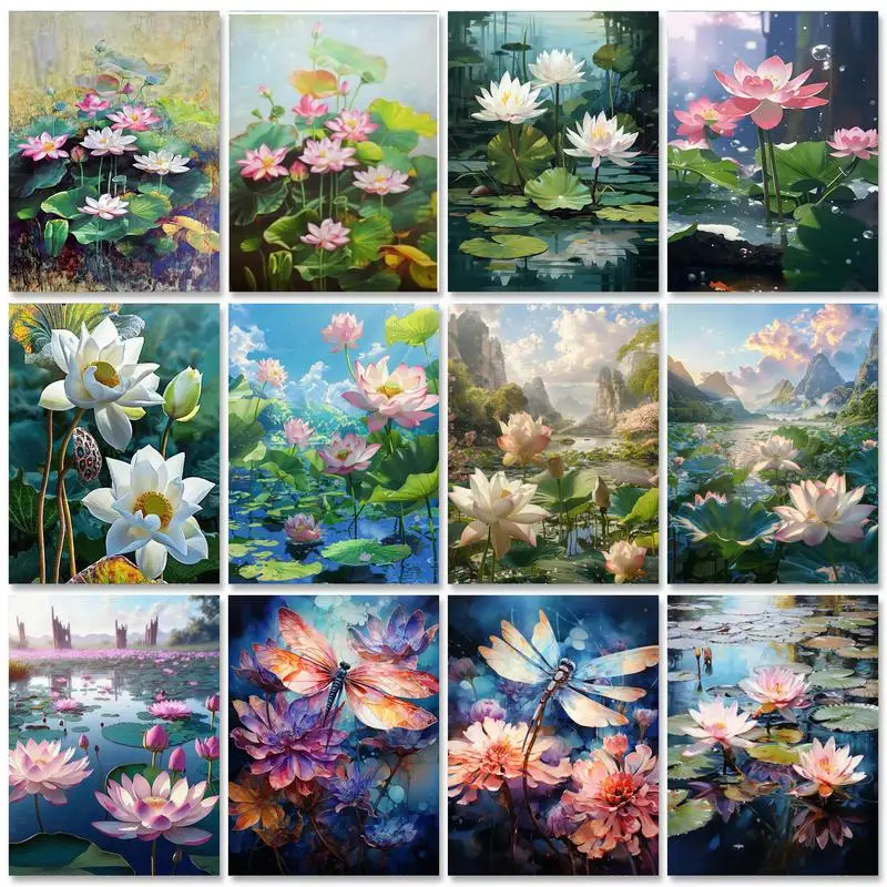 GATYZTORY 60x75cm Painting By Numbers For Adults Lotus DIY Pictures Of ...