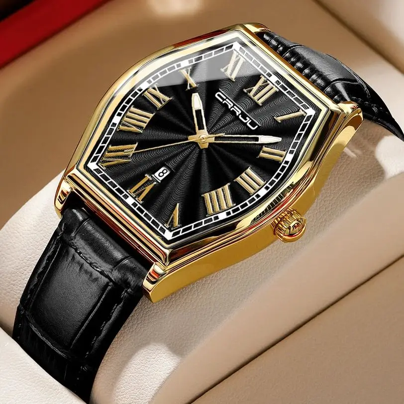 CRRJU-Rectangular-Watches-for-men-Mens-Watch-Barrel-Type-Quartz-Fashion ...