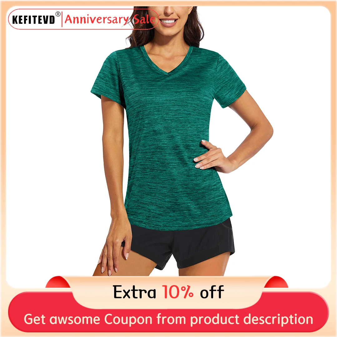 KEFITEVD Summer Quick Dry Shirts Women Casual Running T-shirt Lightweight Moisture Wicking ...