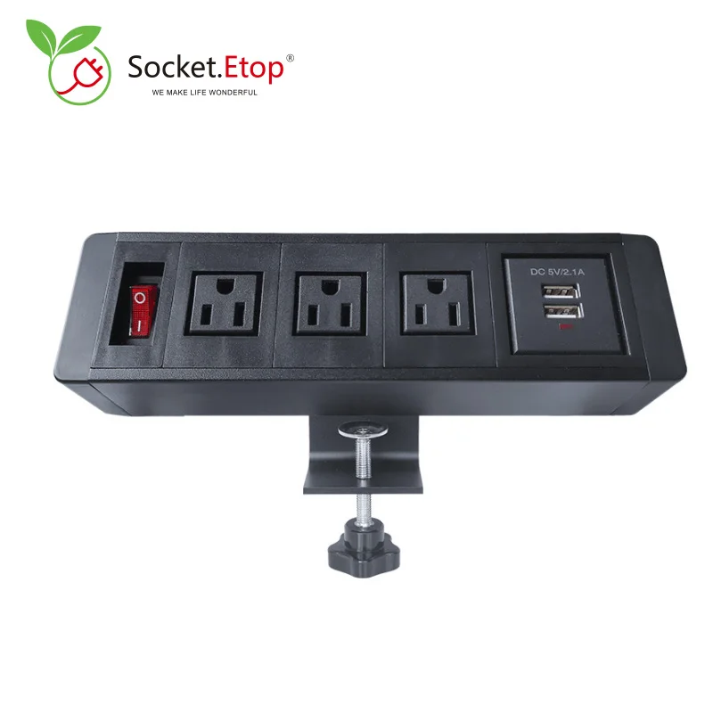 Multi-Media-Clip-Desk-Mounted-Electrical-Socket-3-American-Plugs-Power ...